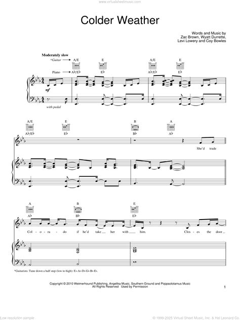 Colder Weather Sheet Music For Voice Piano Or Guitar Pdf