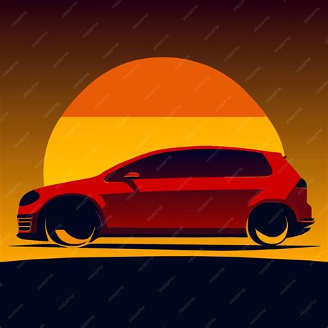 Volkswagen Golf Tiefergelegt In Rot Vector Illustration Cartoon