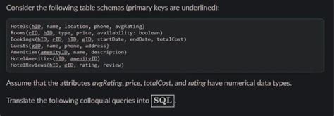 solved consider the following table schemas primary keys