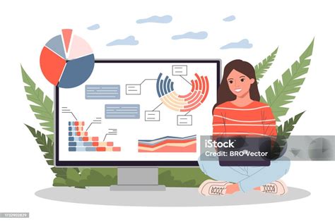 Data Analytics Dashboard On Computer Screen Vector Illustration Stock Illustration Download