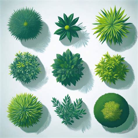 Set Of 9 Icons Of Trees And Shrubs For Garden And Architectural Plans