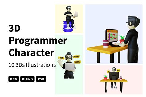 Programmer Character 3d Illustration Pack 10 Free Download People 3d