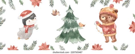 어린이들을 위한 수채화 크리스마스 캐릭터 그림 스톡 일러스트 2207505487 Shutterstock