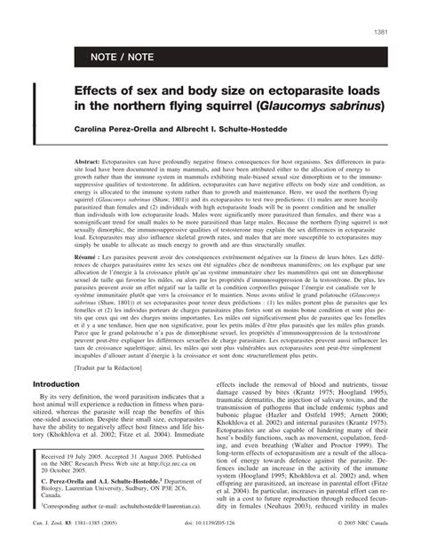 Pdf Effects Of Sex And Body Size On Ectoparasite Loads In The