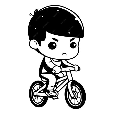 Мальчик едет на велосипеде милая мультфильмная векторная иллюстрация Премиум векторы