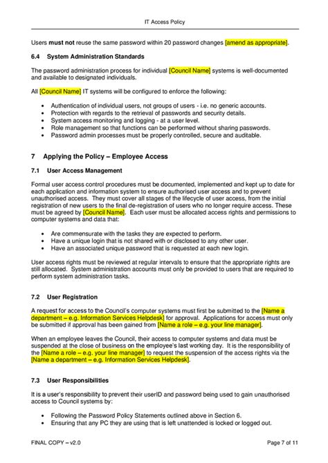 It Access Policy Template In Word And Pdf Formats Page 7 Of 11