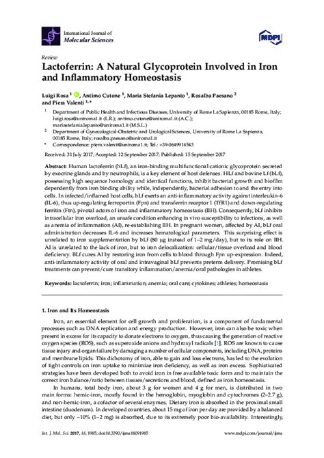 Pdf Lactoferrin A Natural Glycoprotein Involved In Iron And