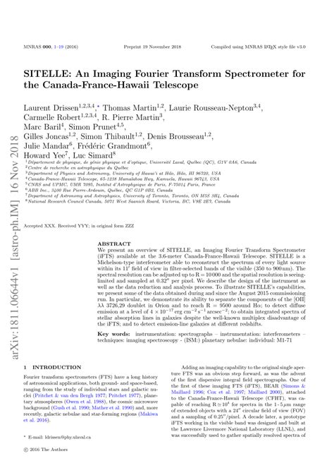 Pdf Commissioning Sitelle An Imaging Fourier Transform Spectrometer For The Canada France