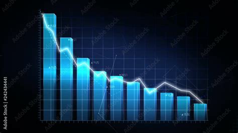 Animated Stock Market Charts And Bar Graphs Decrease Blue Line 4k