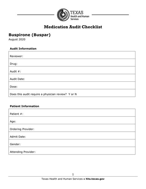 Texas Medication Audit Checklist Buspirone Buspar Fill Out Sign Online And Download Pdf