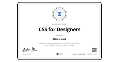 certificate of completion for css foundations uxcel