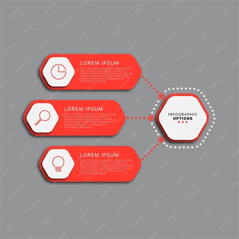 Premium Vector Modern Infographic Template With Three Red Hexagonal Elements On A Gray Background
