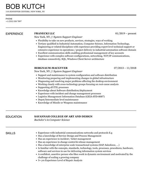 System Support Engineer Resume Samples Velvet Jobs