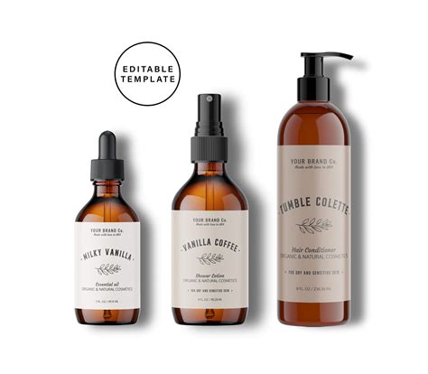 Cosmetic Bottle Label Template Editable Skincare Labels Digital
