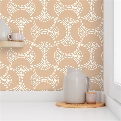 Scalloped Block Tile Large Plain Honey Wallpaper Spoonflower