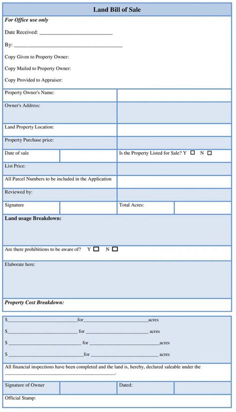Land Bill Of Sale Template