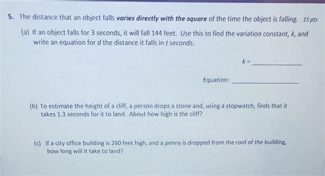 Solved The Distance That An Object Falls Varies Directly