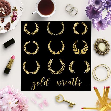 Crafted In Gold Laurel Wreath Clipart Wreath Collection Gold Foil