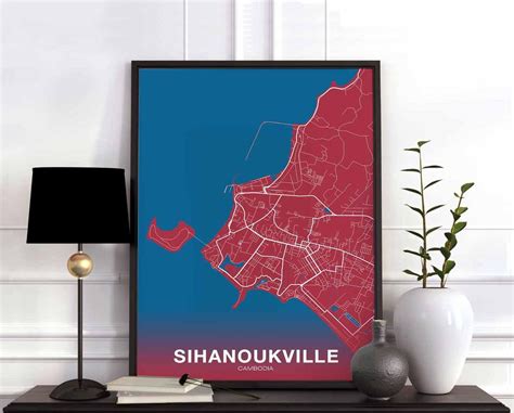 Sihanoukville Cambodia Map Poster Color Hometown City Print Modern Home