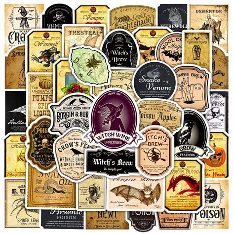 50pcs Halloween Magic Potion Bottle Labels Stickers Woodland Gatherer