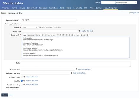 Issue Templates My Redmine Global Edition
