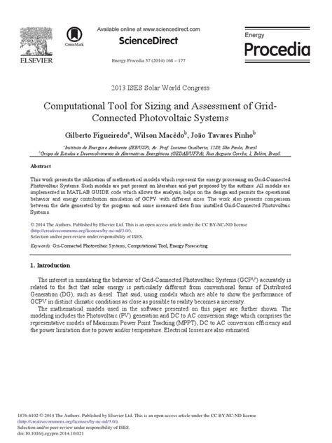 Computational Tool For Sizing And Assessment Of Gridconnected