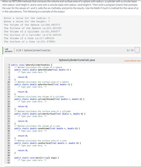 Solved Write Six RETURN Methods That Compute The Volume And Chegg Com