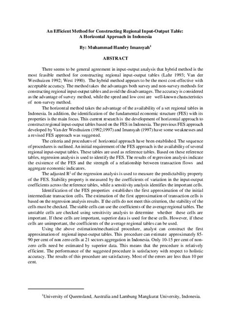 Pdf An Efficient Method For Constructing Regional Input Output Table