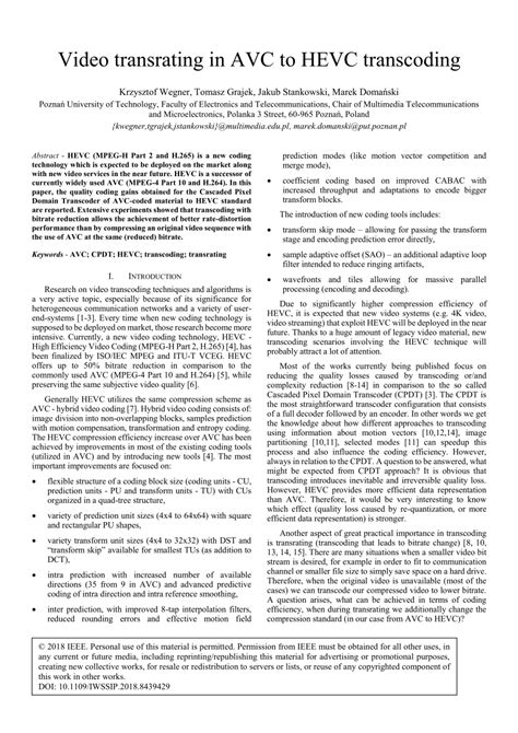 Pdf Video Transrating In Avc To Hevc Transcoding