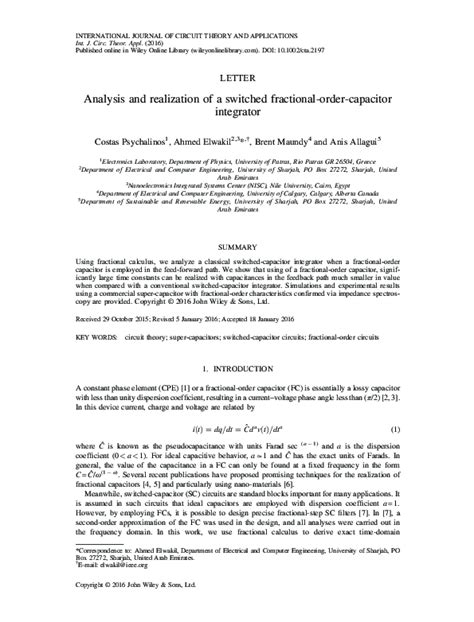 Pdf Analysis And Realization Of A Switched Fractional Order Capacitor