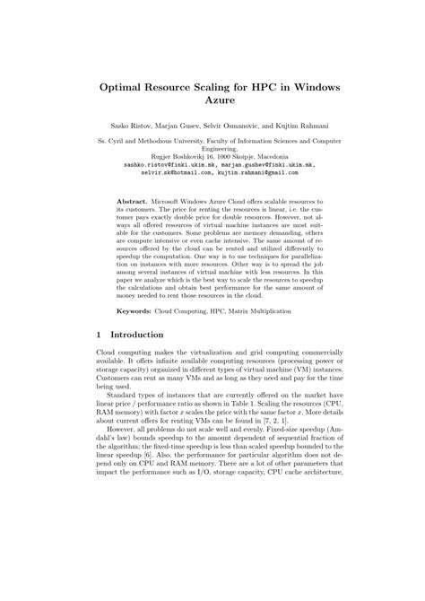Pdf Optimal Resource Scaling For Hpc In Windows Azure