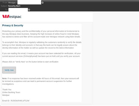 ‘security Alert Email Supposedly From Westpac Delivers Phishing Attack