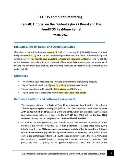Ece 315 Computer Interfacing Lab 0 Tutorial On The Digilent Zybo Z7 Board And The Freertos