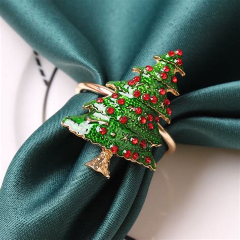 4pcs Metal Green Christmas Tree Napkin Ring Deskto Grandado
