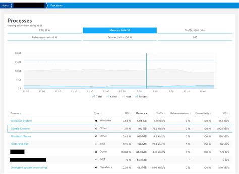what memory size does display on consuming process analysis