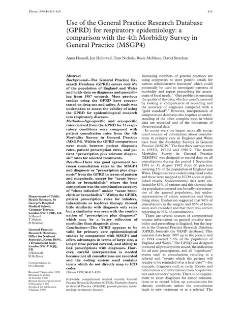 Pdf Use Of The General Practice Research Database Gprd For