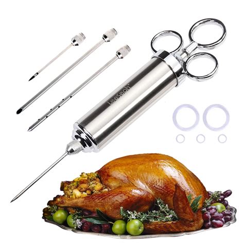 Meat Injector, Food Grade 18/10(304) Stainless Steel Meat Injector Pump ...