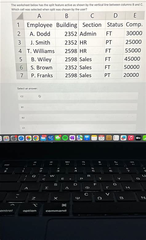 Solved The Worksheet Below Has The Split Feature Active As