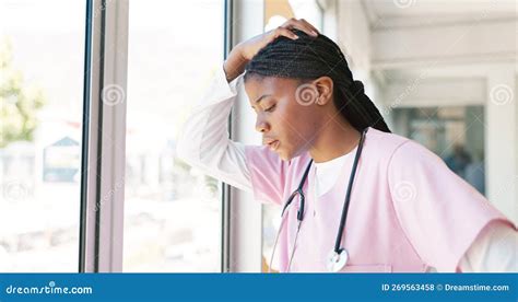 Nurse Stress Thinking And Hospital Window For Relax Breathing Stress