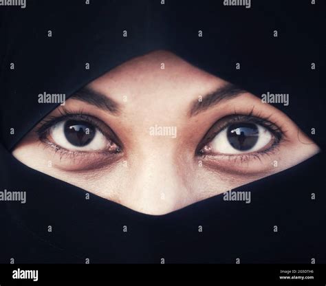 Closeup Of Beautiful Woman Face Covered With Hijab Perfect Shiny Eyes
