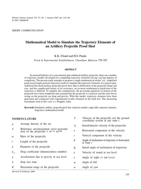 Simulation Of Trajectory Elements Of An Artillery Projectile Using A Simplified Point Mass