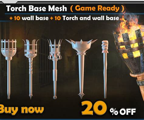 Artstation 30 Torch Base Mesh Game Ready 10 Wall Base Game Assets