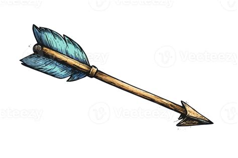 Detailed Illustration Of A Single Arrow With Blue Fletching And A Sharp