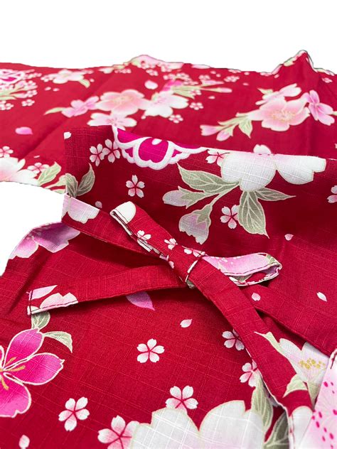 Womens Jinbei Summer Relax Wear Casual Matsuri Red Cherry Bloss