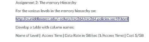 Solved Assignment The Memory Hierarchy For The Various Chegg