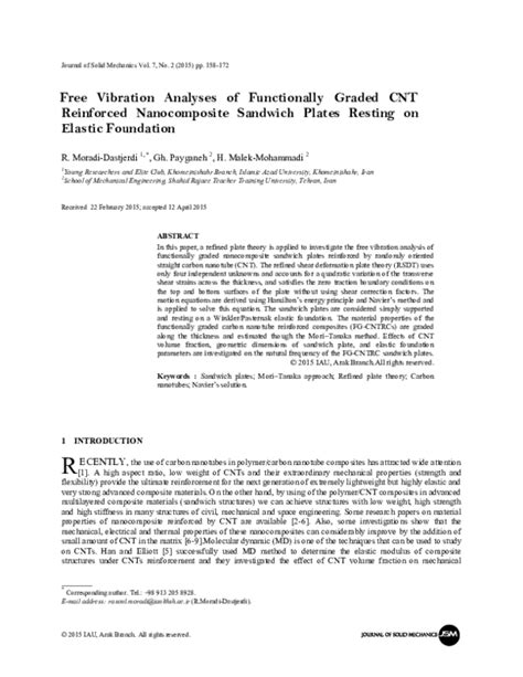 Pdf Free Vibration Analysis Of Functionally Graded Nanocomposite