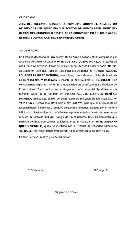Modelo De Poder Apud Acta Ejercicios De Derecho Civil Docsity