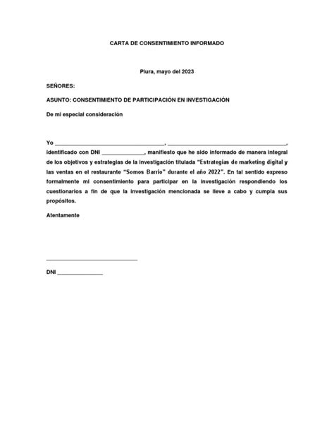 Carta De Consentimiento Informado Pdf