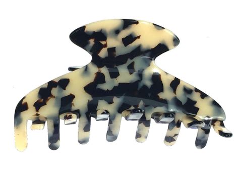 French Amie Long Large Onyx And Cream Tokyo Handmade Celluloid Jaw Hair