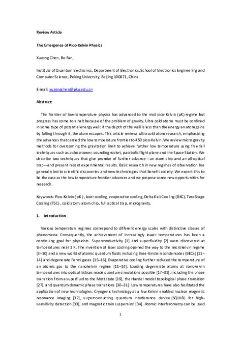 Pdf The Emergency Of Pico Kelvin Physics